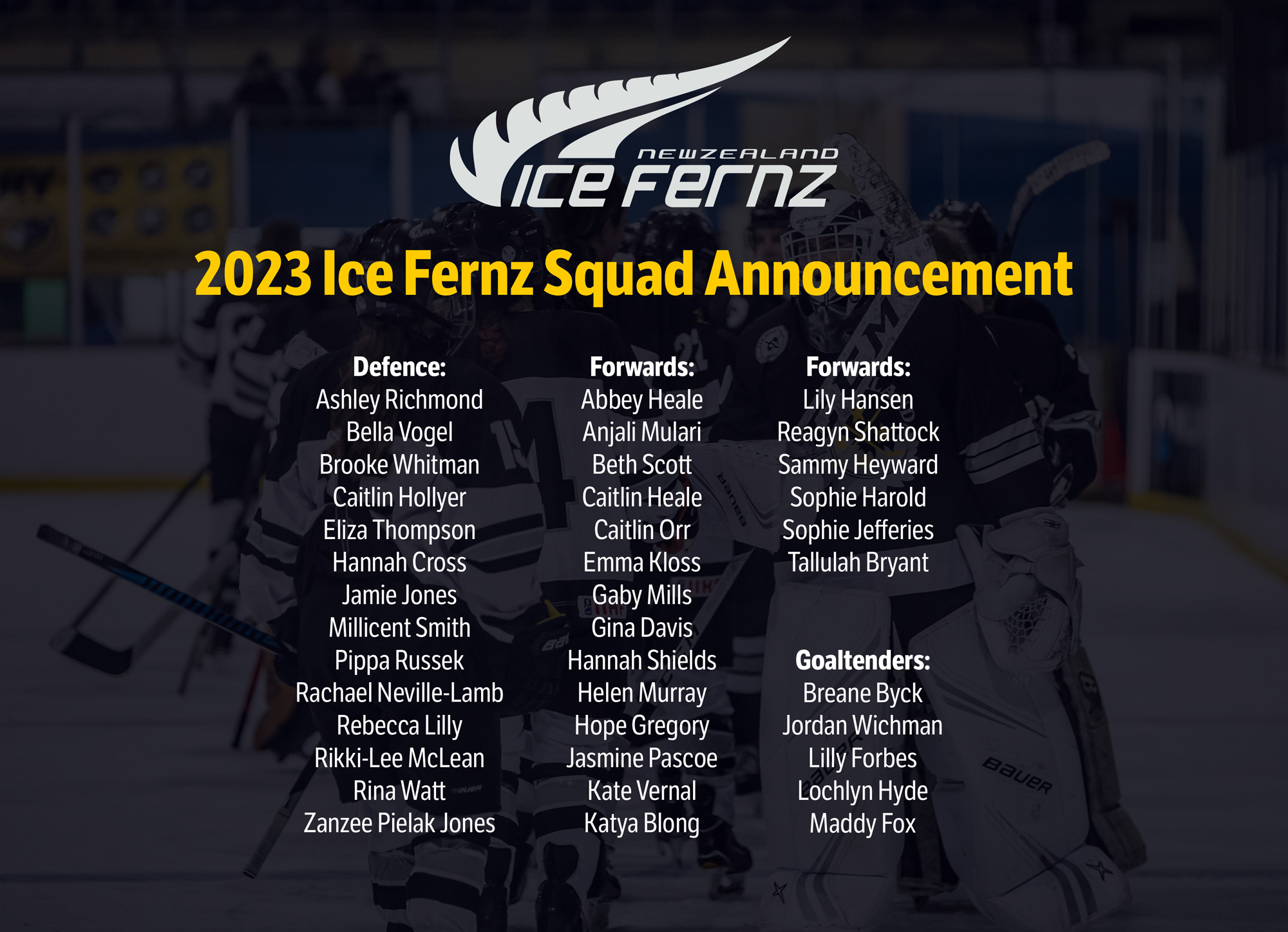 New Zealand Senior Women’s Ice Fernz Team Announcement - Ice Hockey New ...